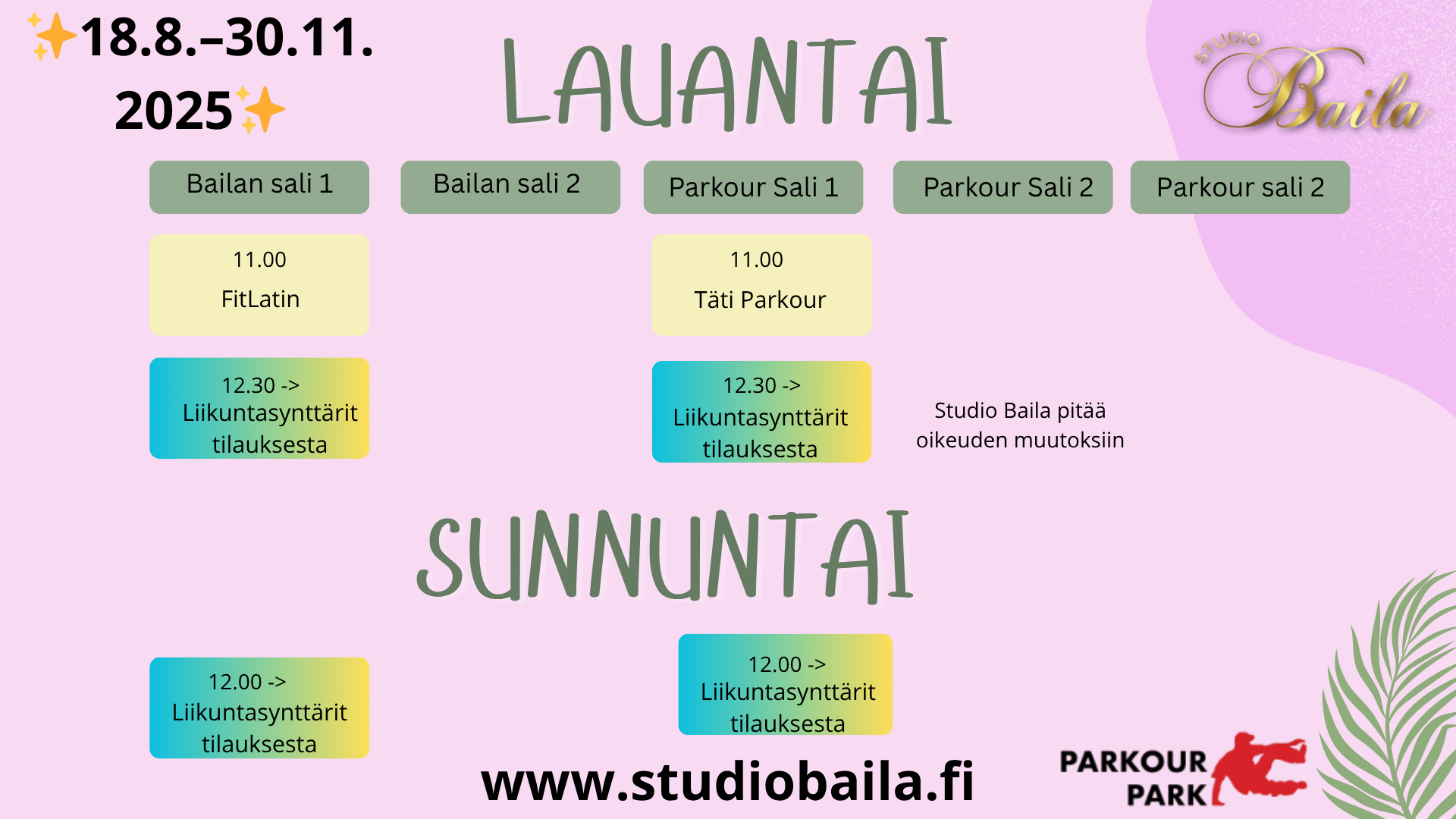 Lukujärjestykset :: Studio Baila